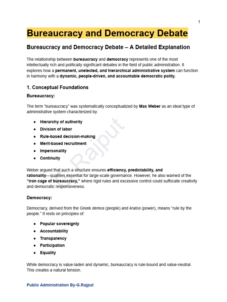 Bureaucracy and Democracy Debate - Notes | PDF | Bureaucracy | Democracy