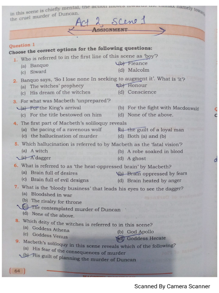 Macbeth (ACT 2, Scene 1, 2, 3 and 4 Answers) | PDF