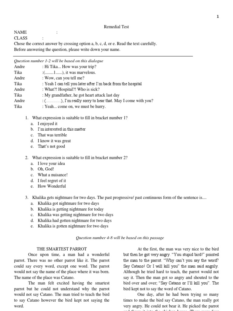 Remedial Test | PDF