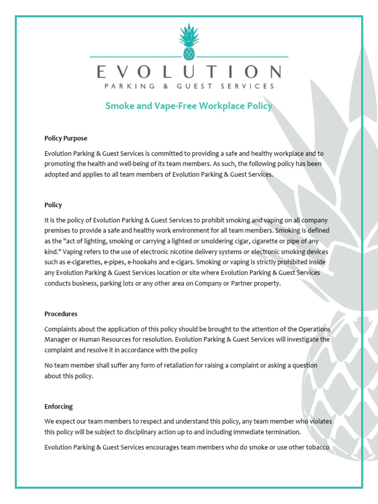 Smoke and Vape-Free Workplace Policy - July 2024 | PDF