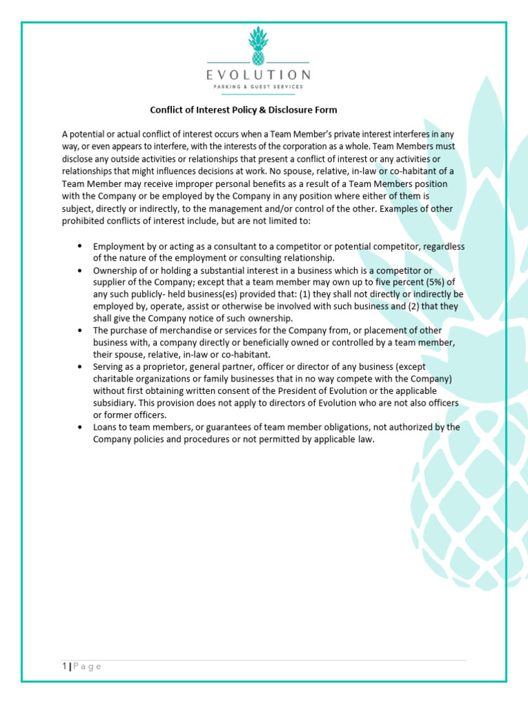 Conflict of Interest Policy & Form | PDF | Conflict Of Interest ...