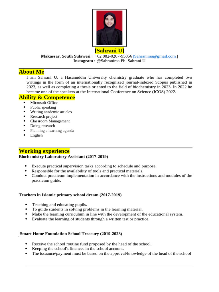 CV ATS_ Sahrani U.docx | PDF | Learning | Intelligence