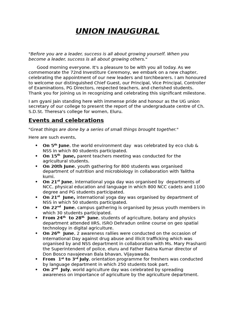 24-25 Inaugral Secretary Report | PDF