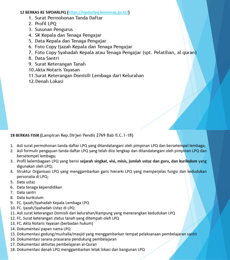 12 Berkas Penting Pendaftaran LPQ | PDF