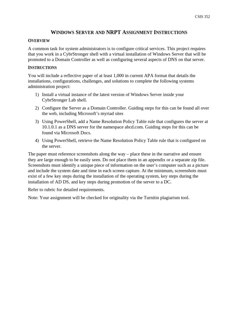 Windows Server and NRPT Assignment Instructions | PDF