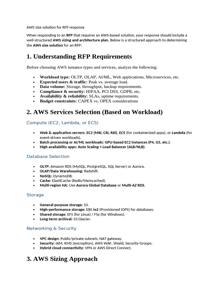 AWS Size Solution For RFP Response | PDF | Amazon Web Services | Data ...