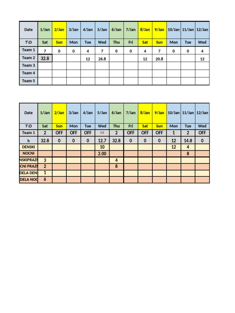 January Team Schedule and Hours | PDF