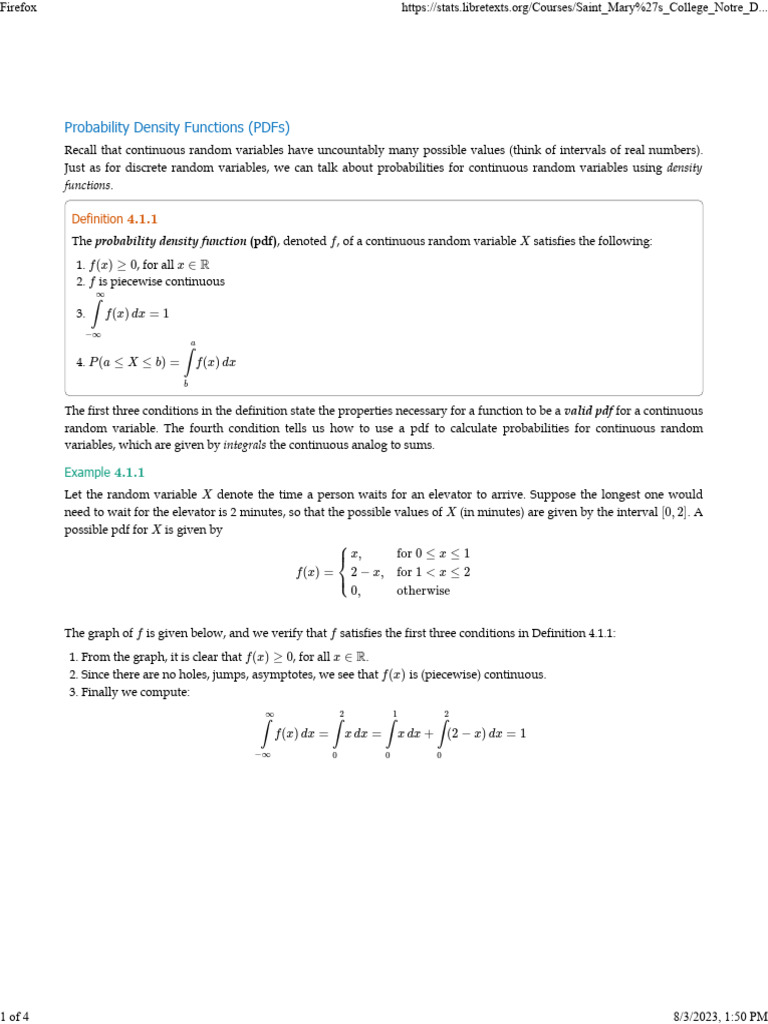 2a.probability Density Functions (PDFS) and Cumulative Distribution Functions (CDFS) For ...