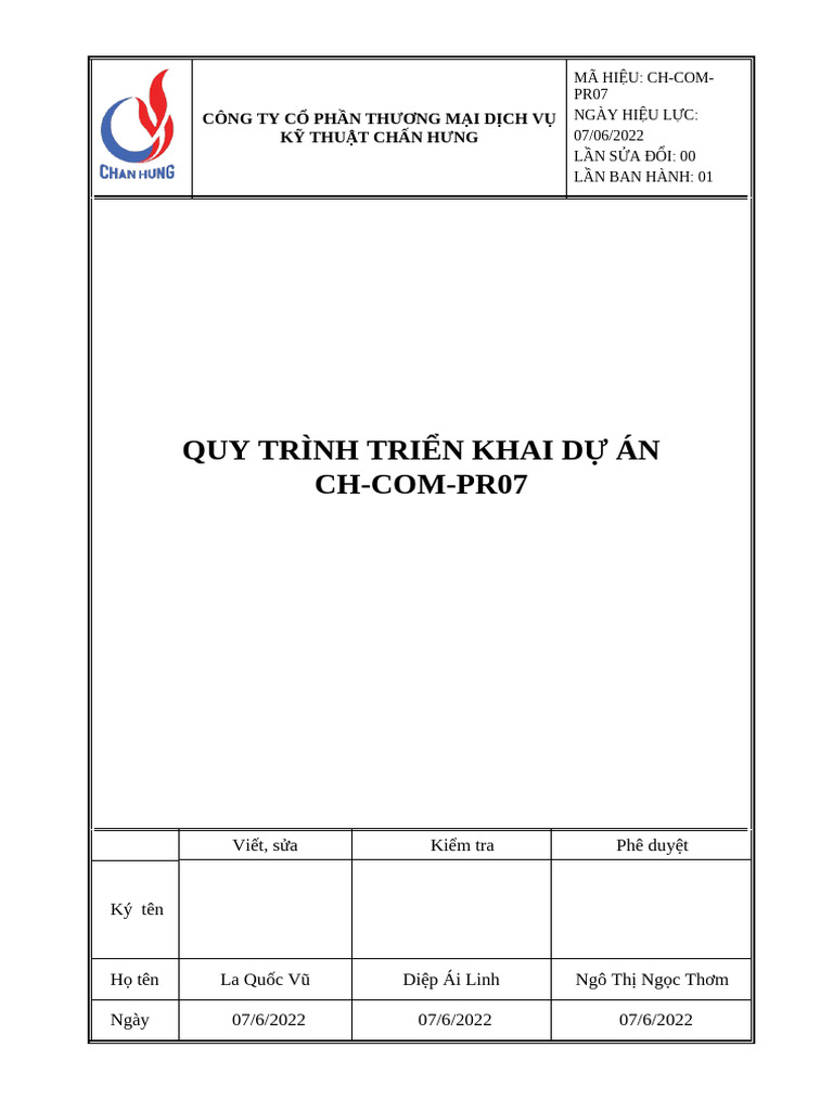 CH-COM-PR07 - Quy trinh triển khai du an | PDF