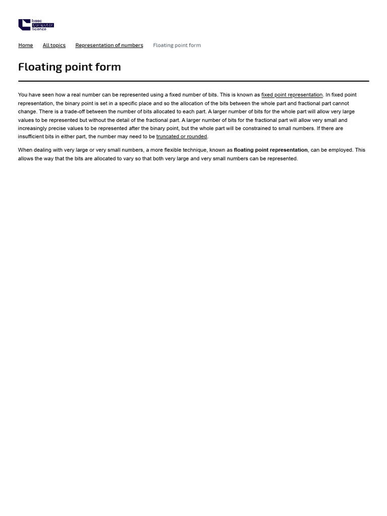 03 Floating Point Form - Isaac Computer Science | PDF | Numbers | Bit