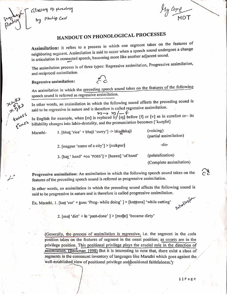 1 Handout On Phonological Processes | PDF