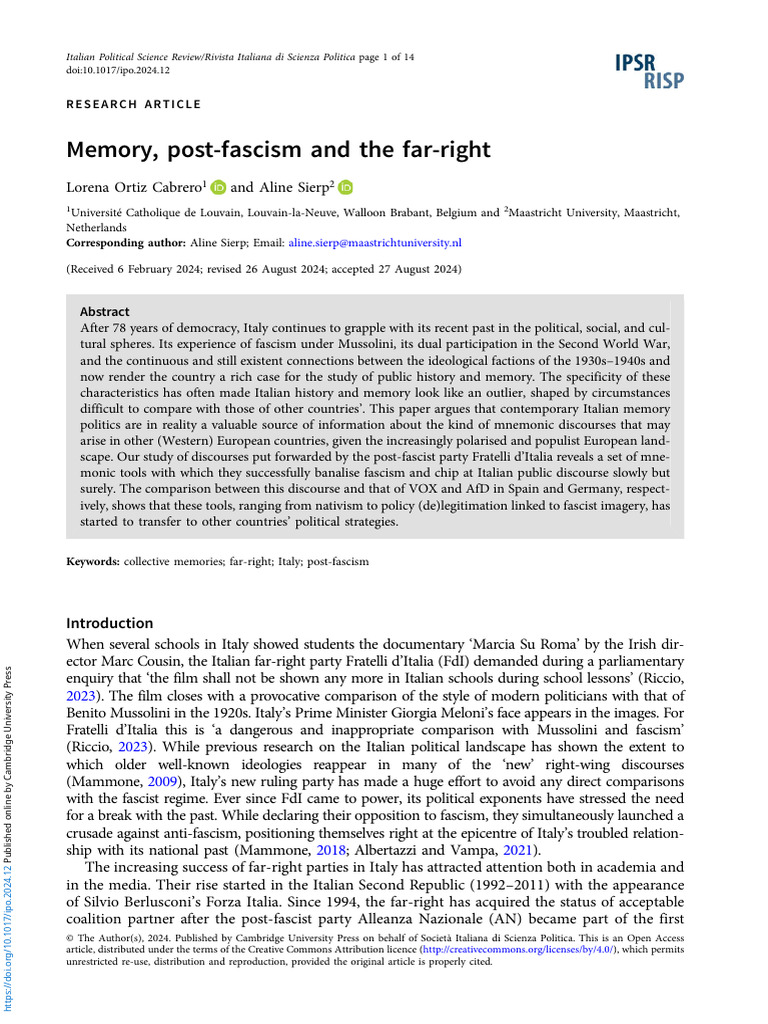 Memory Post Fascism and The Far Right | PDF | Fascism | Silvio Berlusconi