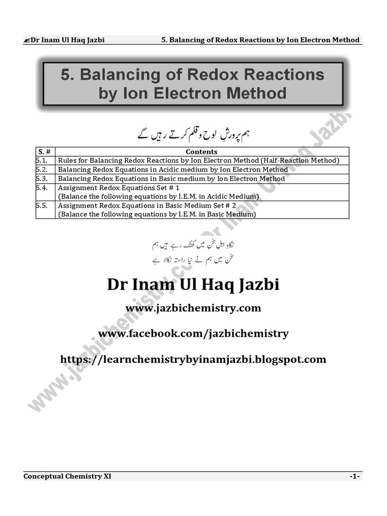 Balancing Redox Reactions IEM Guide | PDF | Redox | Chemical Reactions