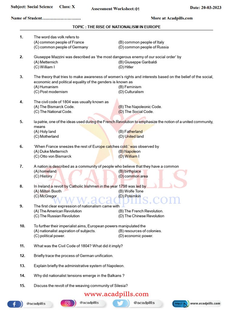 The Rise of Nationalism in Europe Test Paper | PDF | Nationalism ...