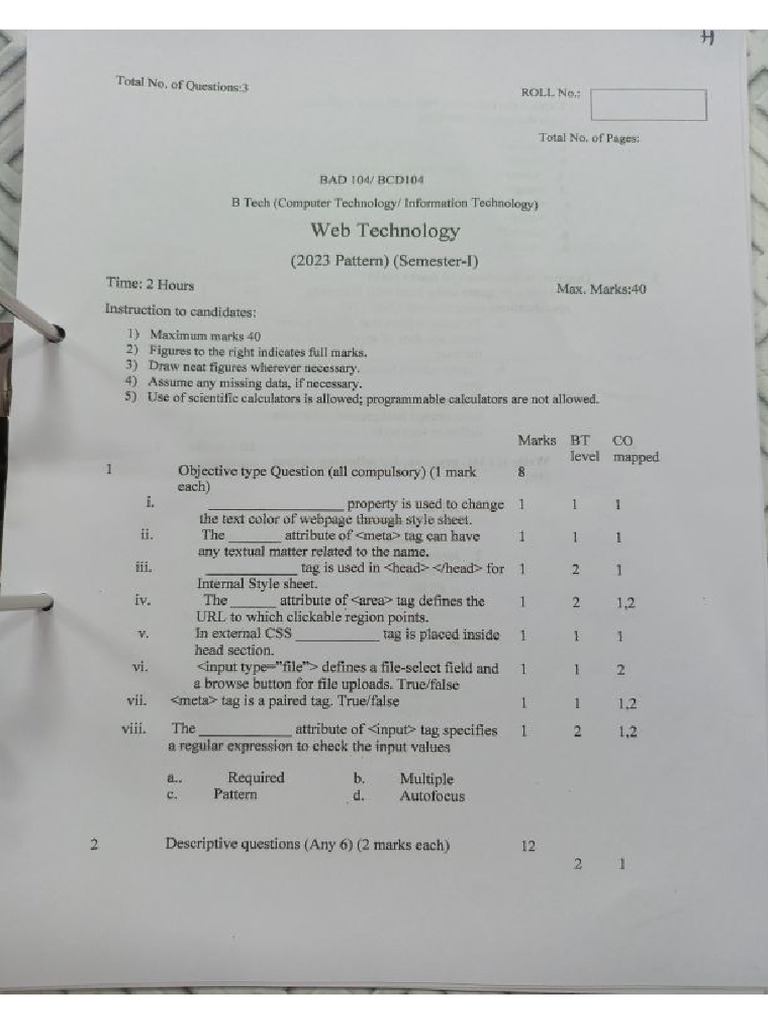 Mid Sem & End Sem Question Papers | PDF