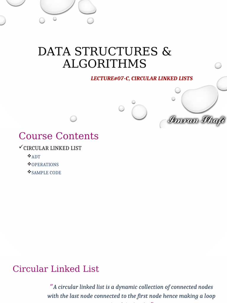 Data Structures Algorithms, Lecture 07-C, Circular Linked Lists | PDF