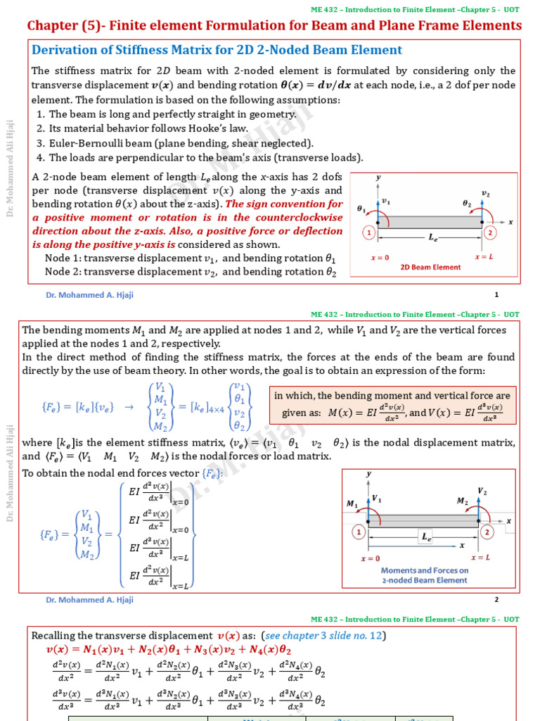 Stiffness Matrix for 2D Beam Element | PDF | Bending | Beam (Structure)