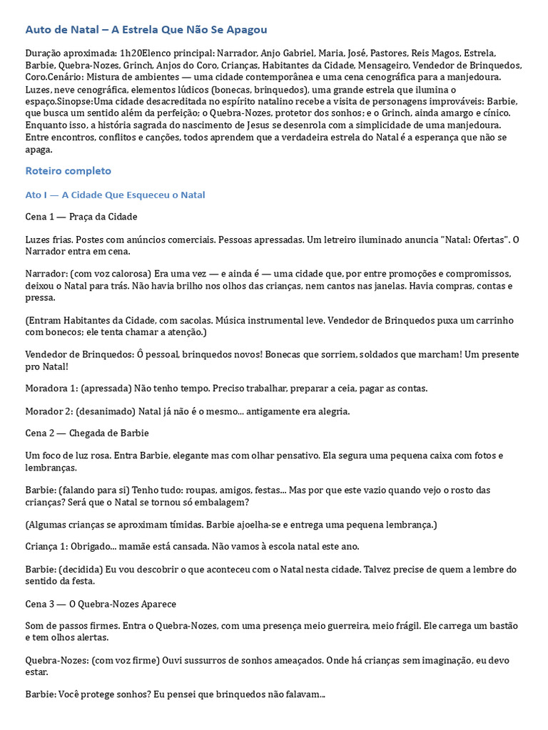 Auto_de_Natal_completo (4).docx_20251116_221031_0000 | PDF | Natal | Maria, mãe de Jesus