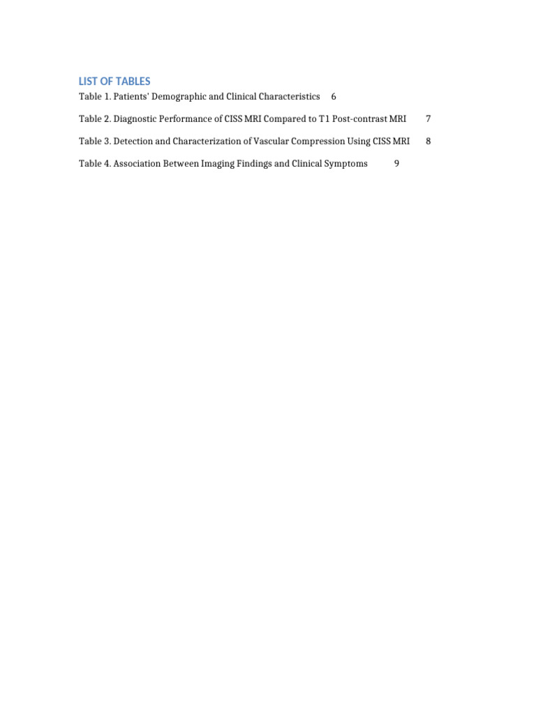 List of Tables Standalone | PDF
