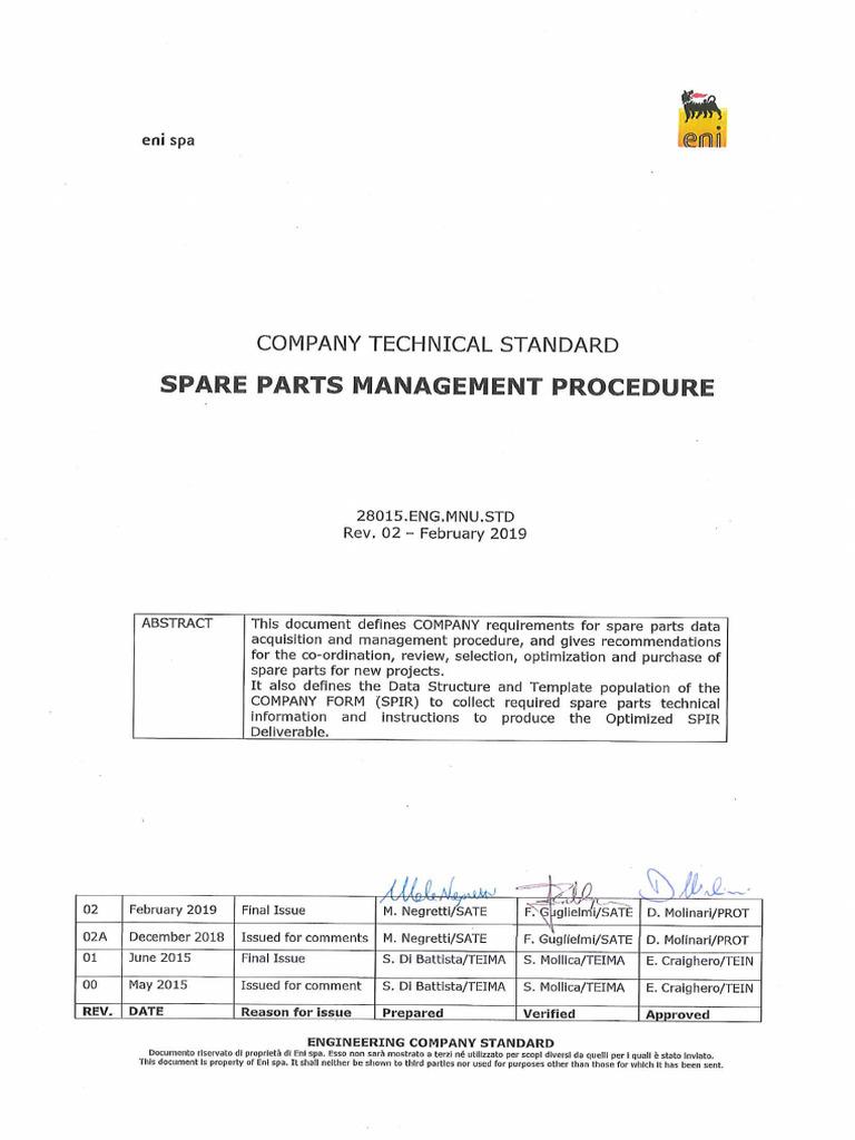 Eni Spa Spare Parts Management Standard | PDF | Specification ...