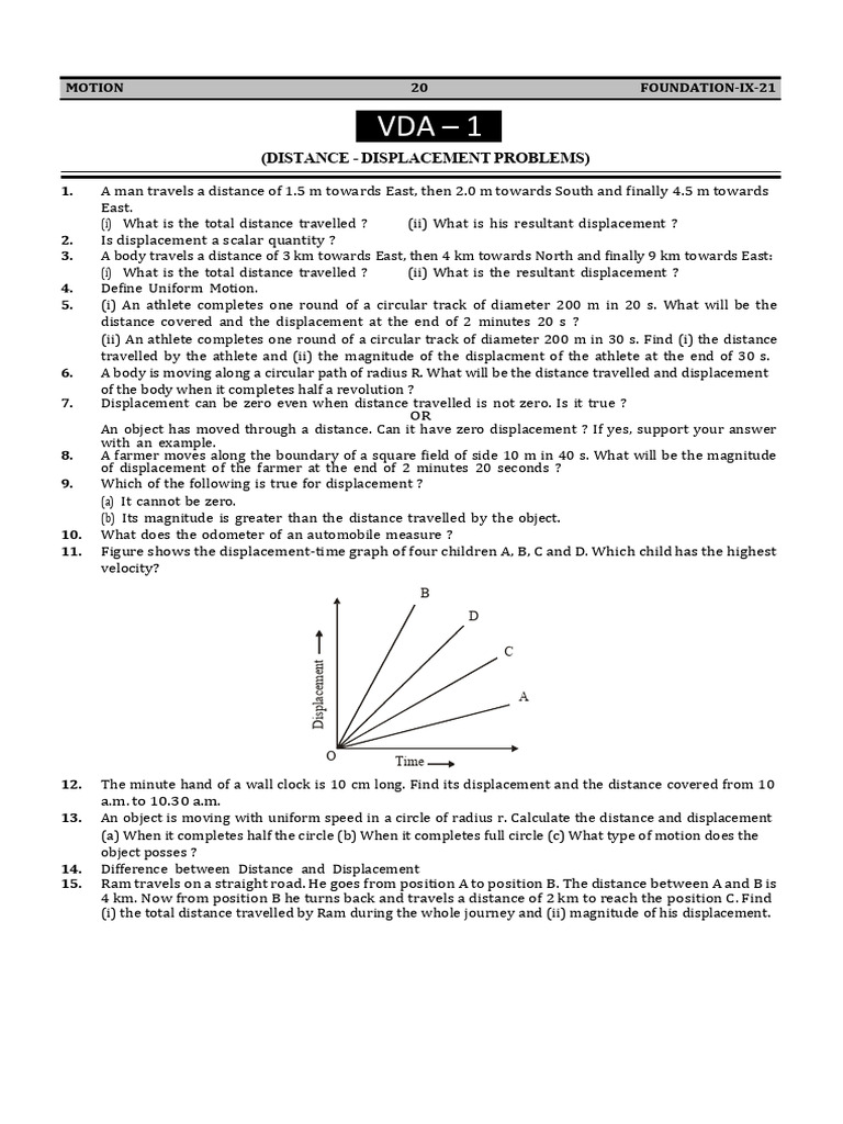 Distance and Displacement Problems Explained | PDF | Speed | Acceleration