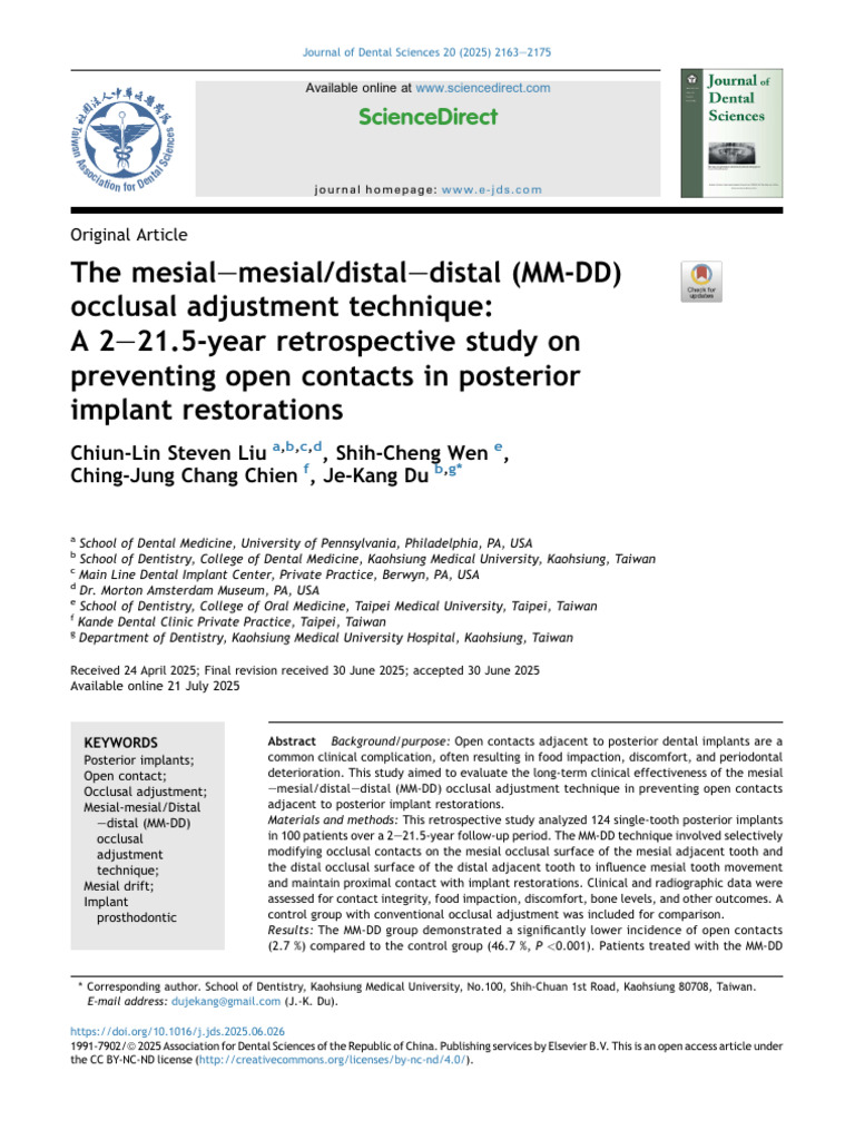 The Mesial Mesial Distal Distal MM DD Occlusal Adjustment T 2025 ...