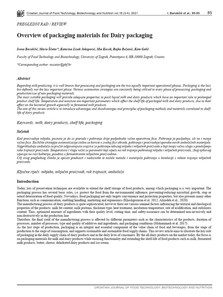 Dairy Packaging Materials Overview | PDF | Milk | Powdered Milk