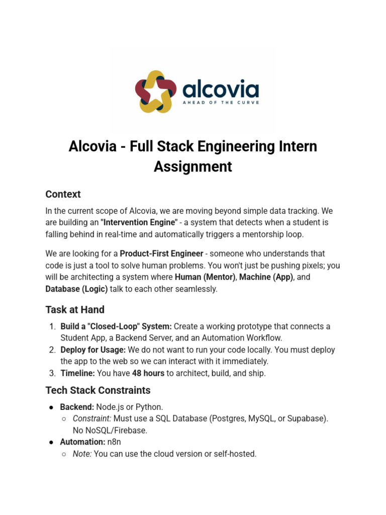Assignment - Full Stack Engineering Intern | PDF | Databases | Postgre Sql