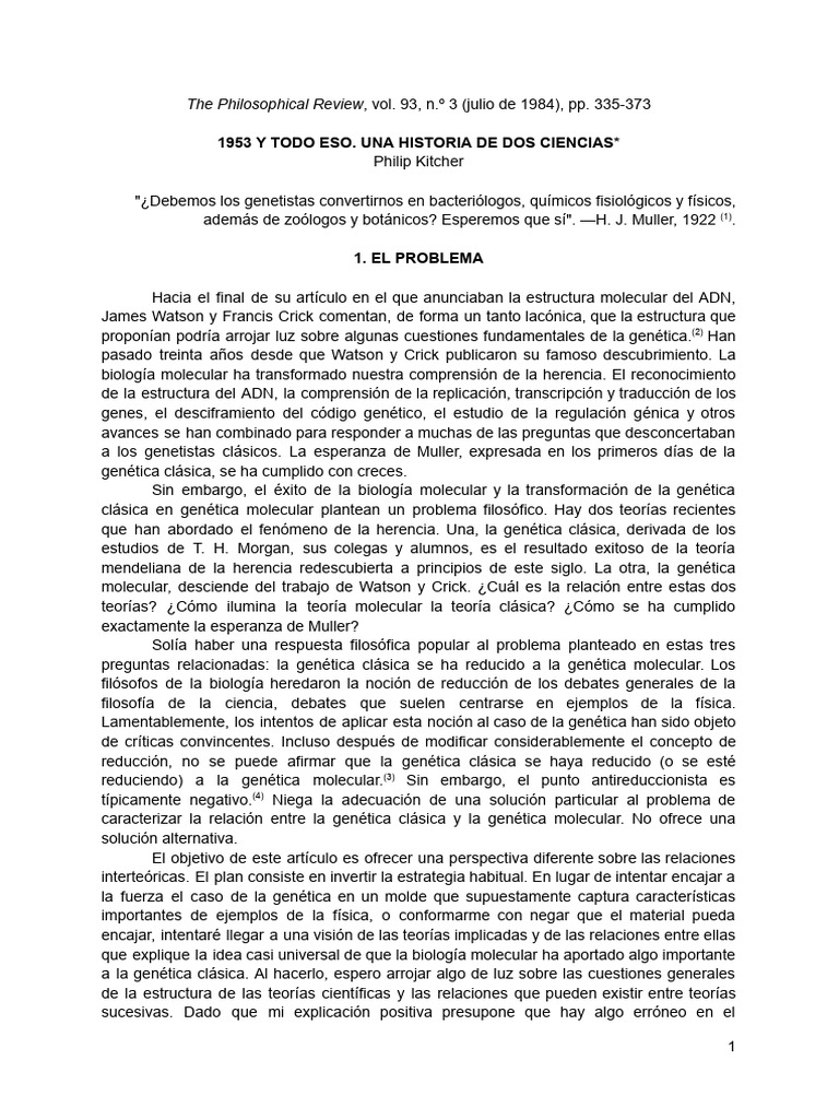 Kitcher (1984) 1953 y todo eso una traduccion libre | PDF | Gene | Adn