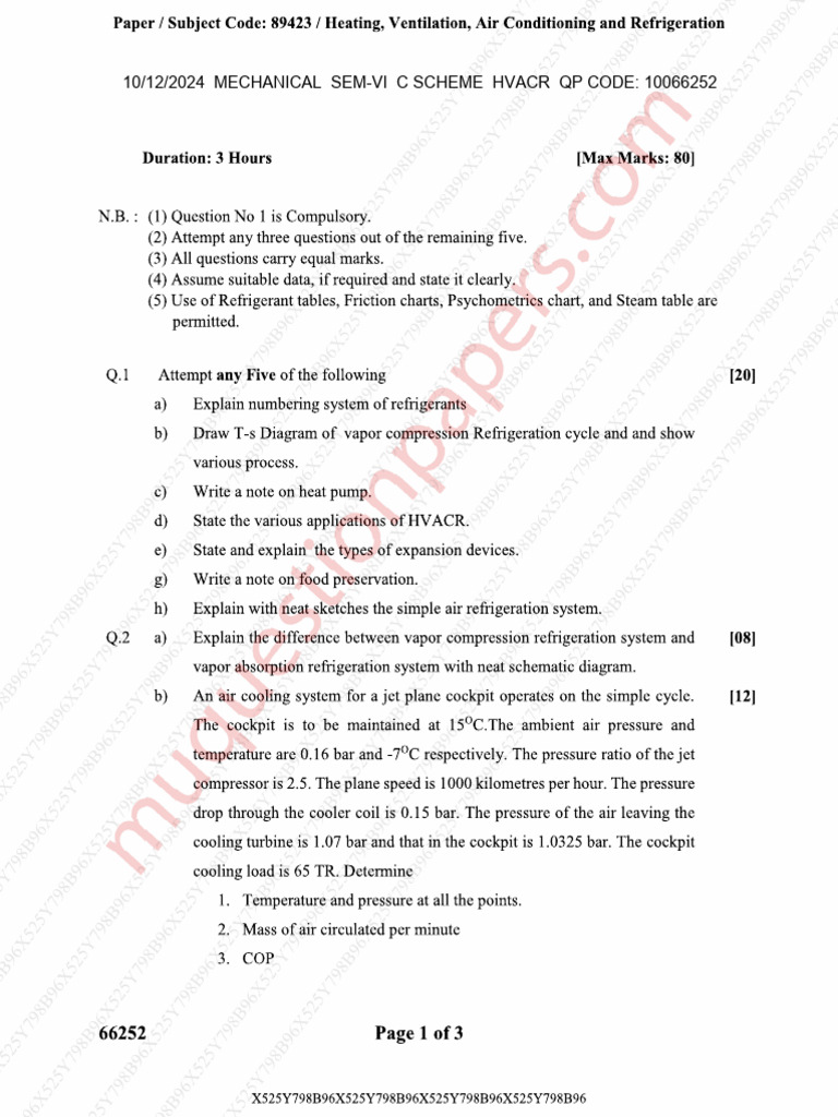 Be Mechanical Engineering Semester 6 2024 December Heating Ventilation ...