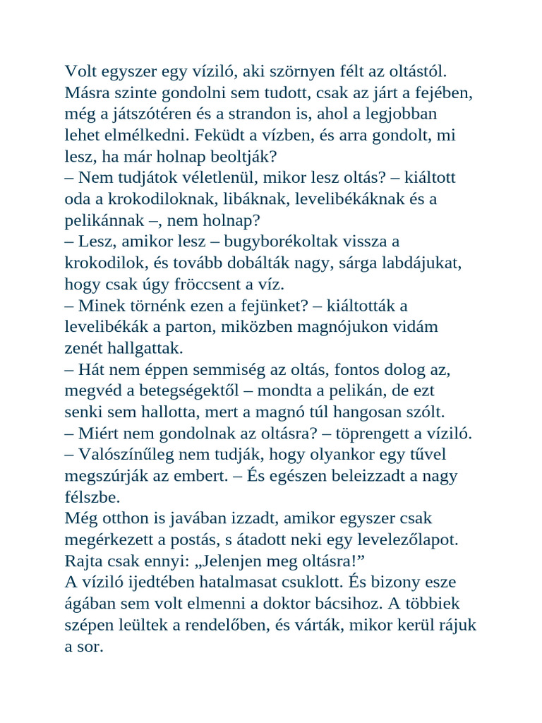 Volt Egyszer Egy Víziló | PDF