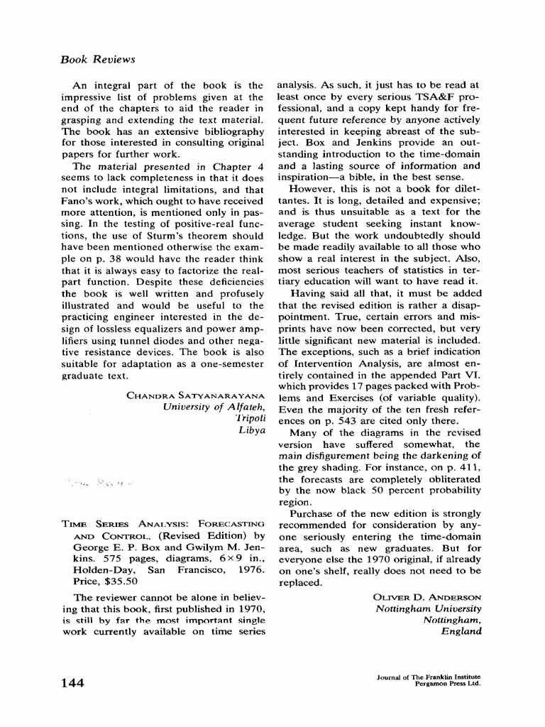 Time Series Analysis Forecasting and Control. (Revised Edition) by ...