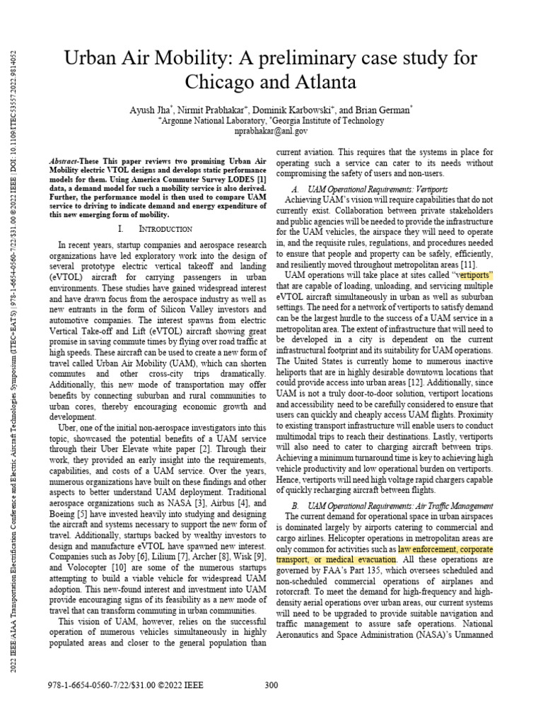Urban Air Mobility Case Study: Chicago & Atlanta | PDF | Aircraft ...