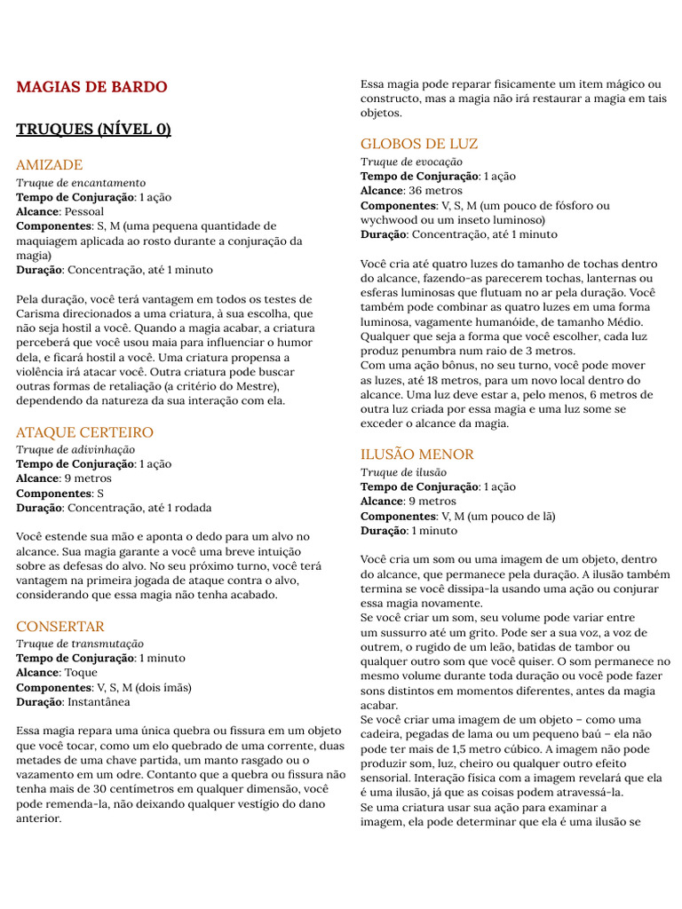 Magias de Bardo - Documentos Google | PDF