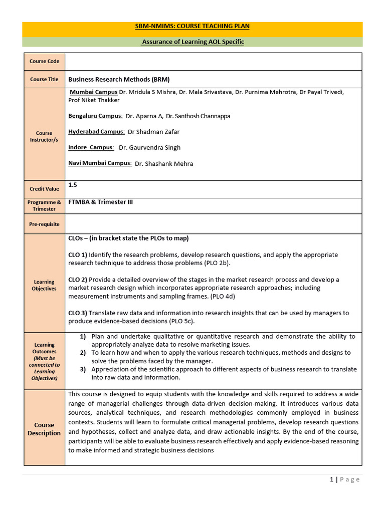Business Research Methods Course Overview | PDF | Qualitative Research ...