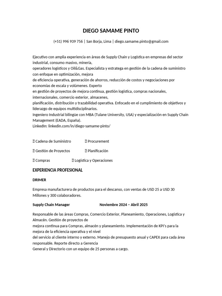 CV Diego Samame Abril 2025 Formatado | PDF