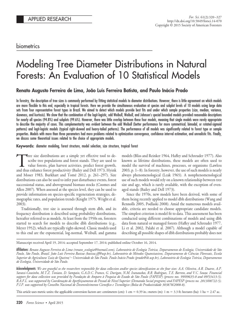 Modeling Tree Diameter Distributions in Natural Forests | PDF ...