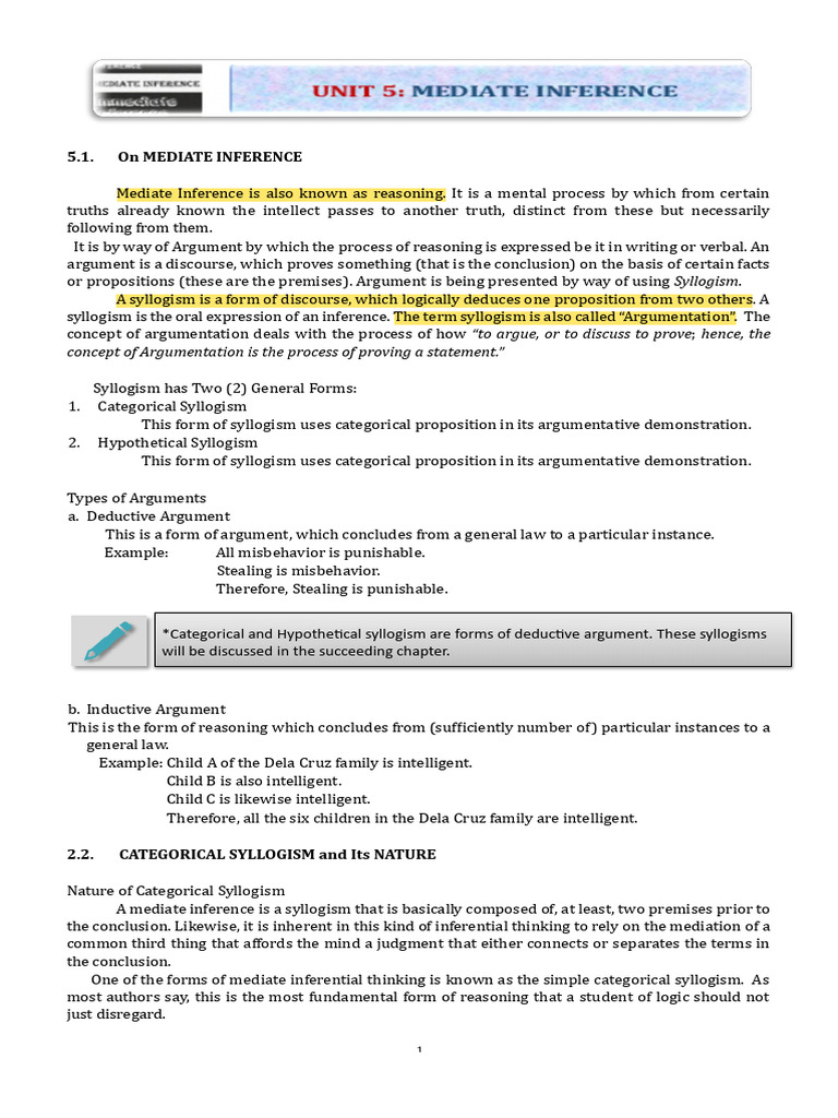 Understanding Mediate Inference and Syllogism | PDF | Argument | Inference