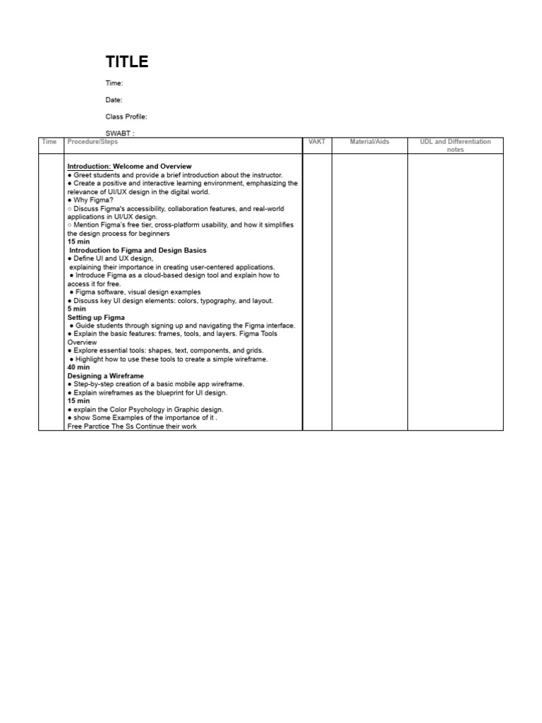 Lesson Plan Figma Web-App Design | PDF