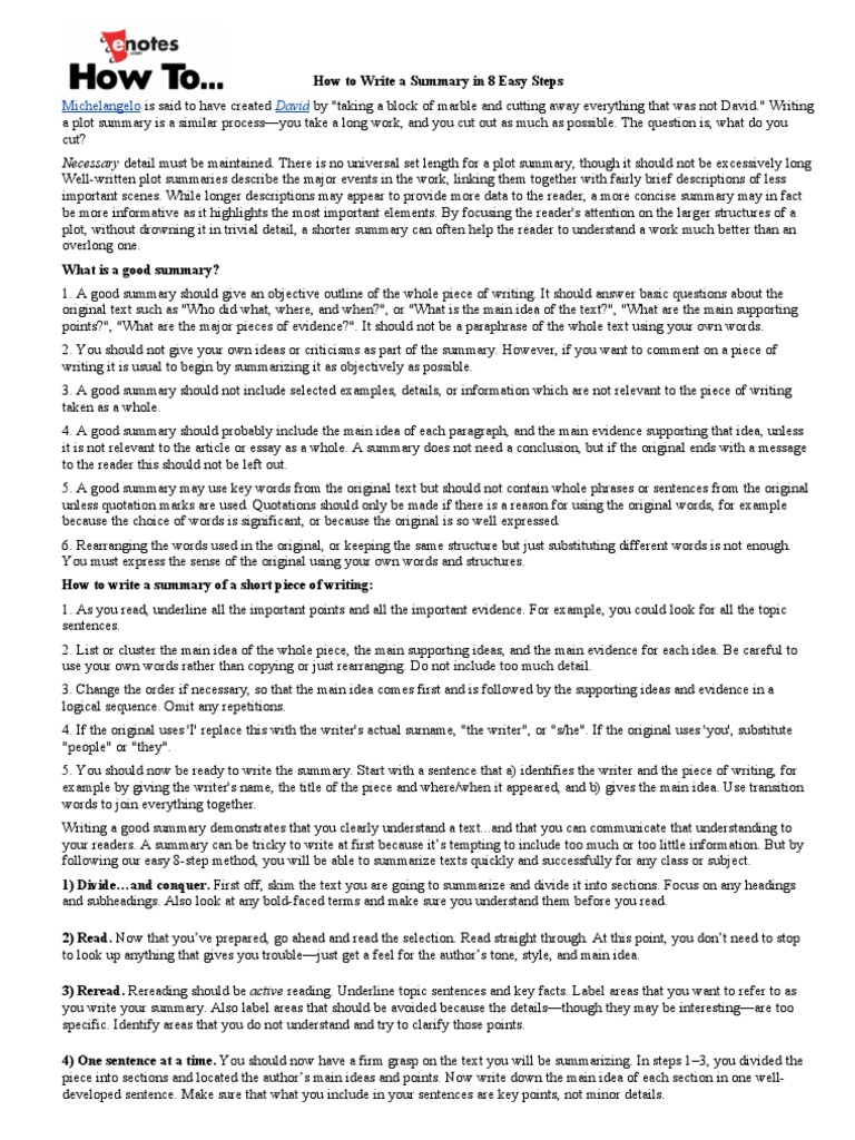 How To Write A Summary in 8 Easy Steps | PDF | Wikipedia | Essays