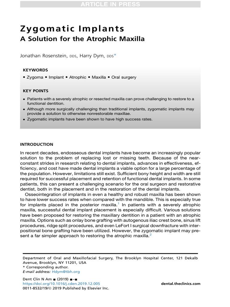 Zygomatic Implants for Atrophic Maxilla | PDF | Dental Implant ...