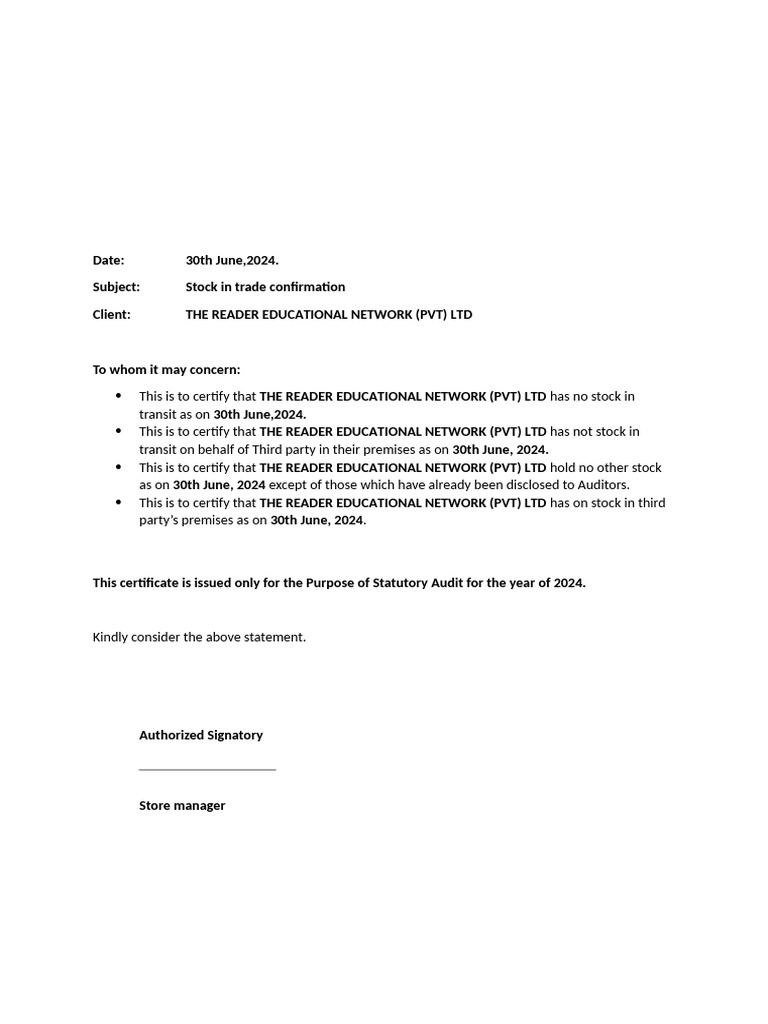 Stock Confirmation | PDF