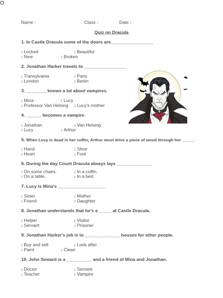 Quiz Dracula | PDF | Mina Harker | Count Dracula