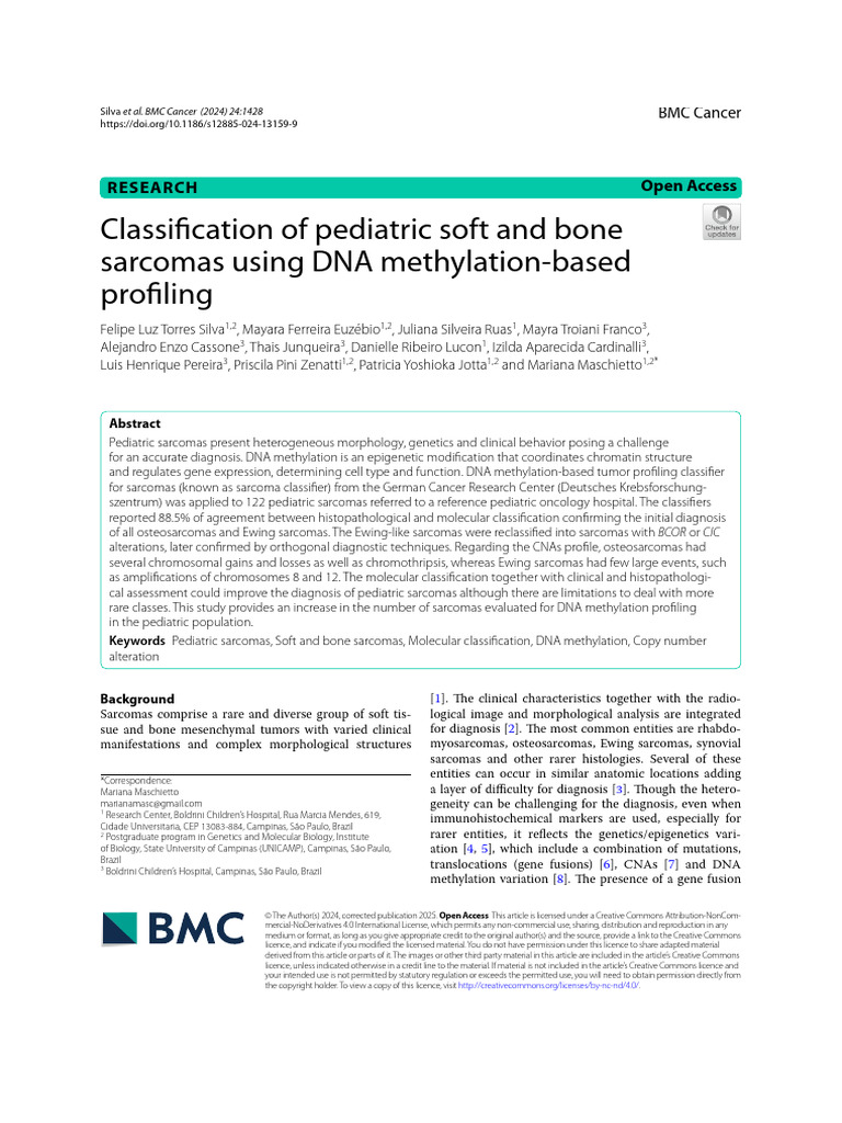 Classification of Pediatric Soft and Bone Sarcomas Using DNA ...