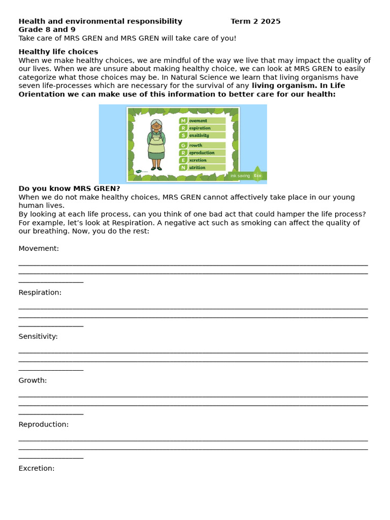 Healthy Choices and MRS GREN Guide | PDF