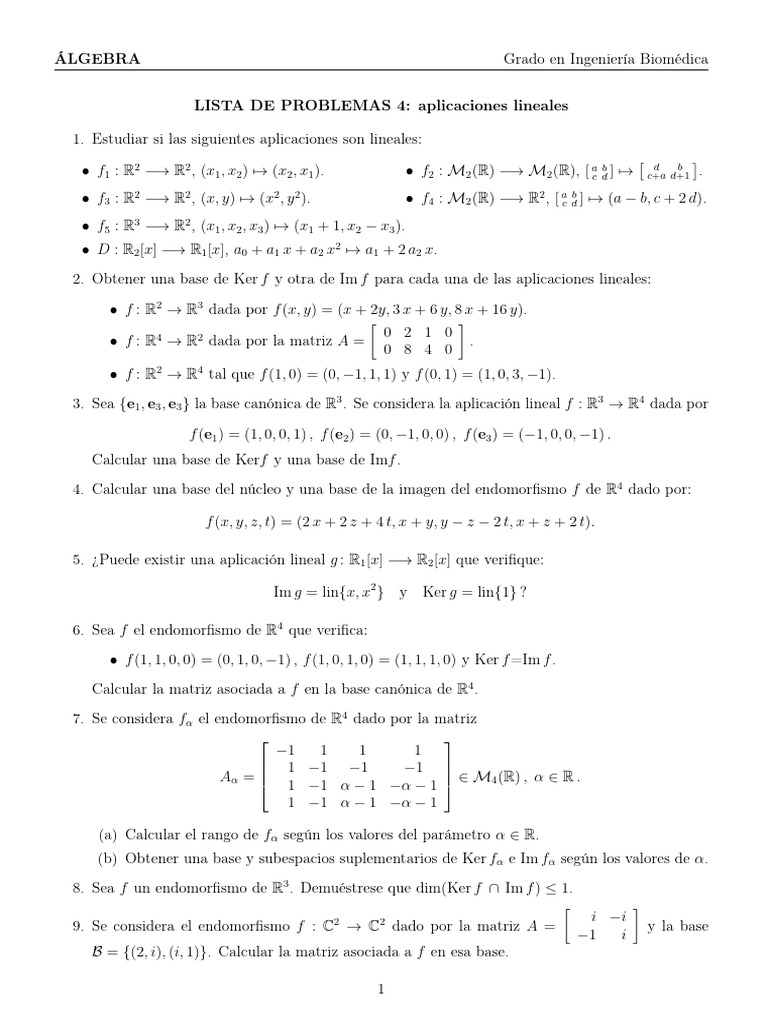 Lista4 231116 174202 | PDF | Mapa lineal | Álgebra abstracta