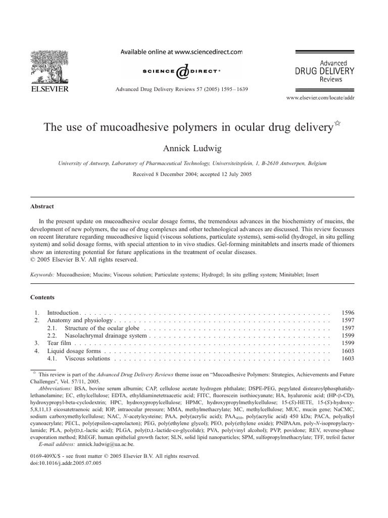 The Use of Mucoadhesive Polymers in Ocular Drug Delivery | PDF ...