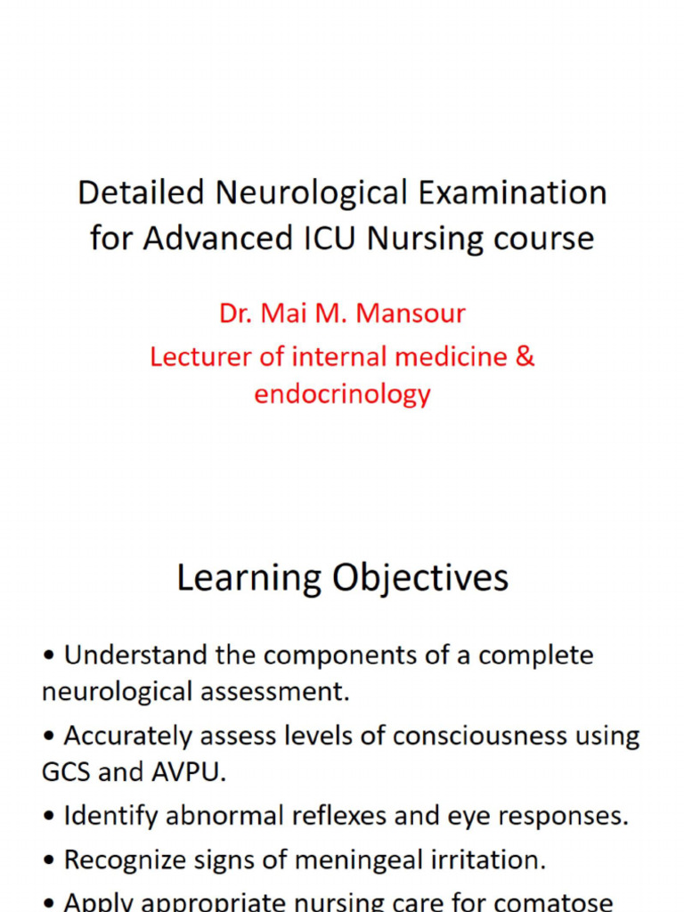 Neurological Examination For Advanced ICU Nursess | PDF