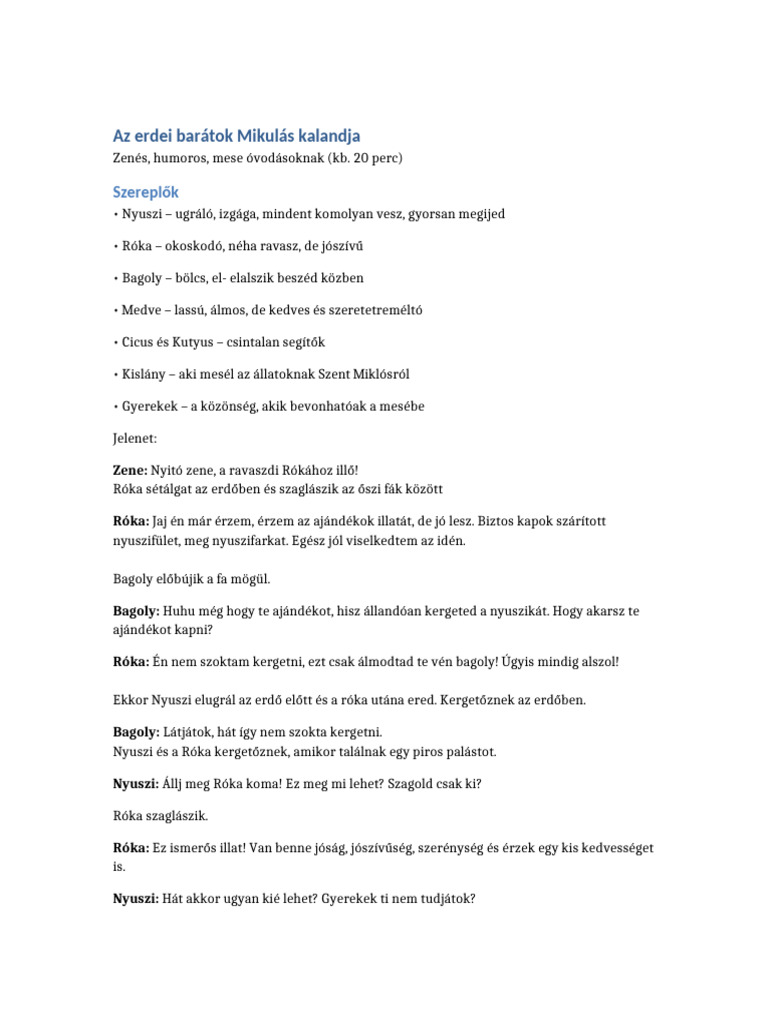 Az Erdei Barátok Kalandja Mikulás Mese 1 | PDF