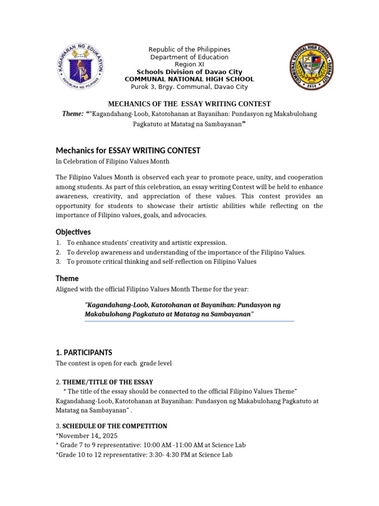 Mechanics For The ESSAY WRITING Contest | PDF | Essays | Creativity